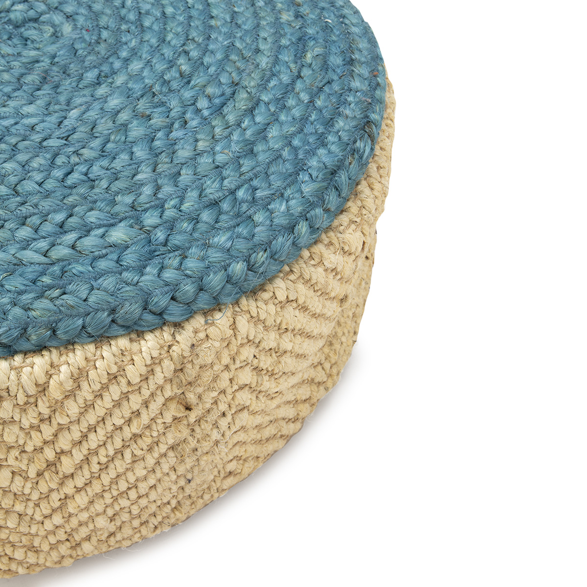 PUFF YUTE REDONDO AZUL | Abitare Decoración