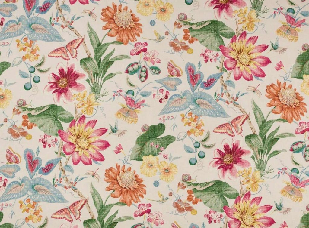 Tela Estampada Flores Grandes y Mariposas | 100% Algodón
